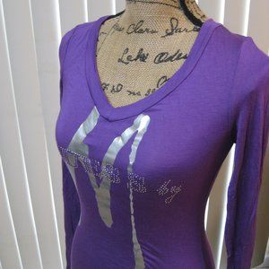 Guess | Tops | Nwot Guess Purple Rhinestone Logo Graphic Tee T Shirt ...